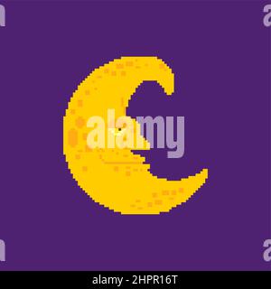 Crescent face pixel art. 8 bit Moon With Face. pixelated Vector ...