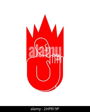 Sinner icon. Sinner in fire to repent. Man prays in fiery hyena. Man in ...