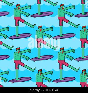 Zombie surfer pattern seamless. Dead man and surfboard background ...