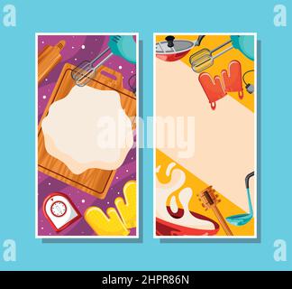 Kitchen utensils vertical banners set with cooking time symbols ...