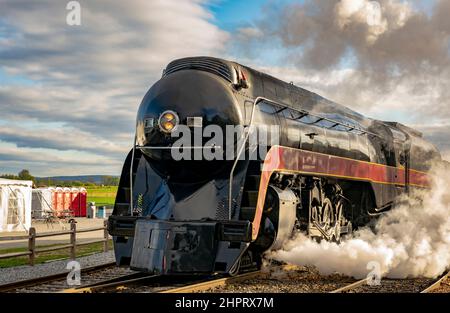 Antique Restored Steam Engine Approaching on Some Old Rail Road Tracks ...