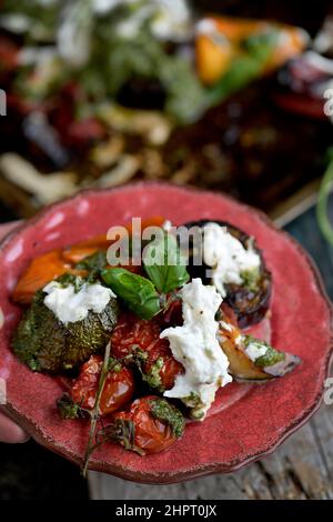 Burrata with roasted vegetables and mint pesto Photo Janerik Henriksson ...