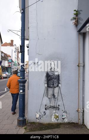 Street grafitti by artist Catman, Whitstable, Kent UK Feb 2022 Stock ...