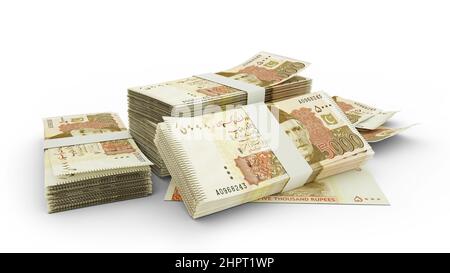 3d rendering of Stack of 5000 Pakistani rupee notes. bundles of ...
