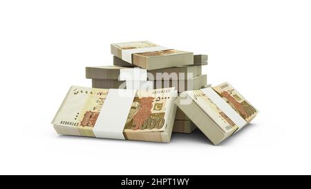 3d rendering of Stack of 5000 Pakistani rupee notes. bundles of ...