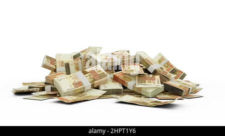 3d rendering of Stack of 5000 Pakistani rupee notes. bundles of ...
