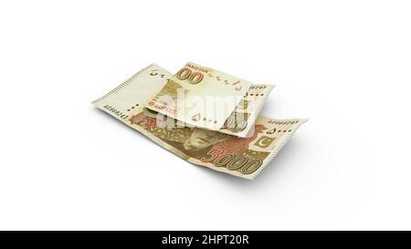 3d rendering of Stack of 5000 Pakistani rupee notes. bundles of ...