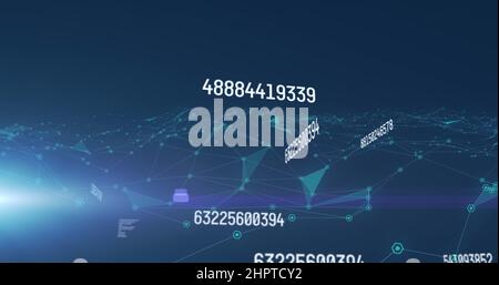 Multiple changing numbers over plexus networks spinning against blue background Stock Photo - Alamy