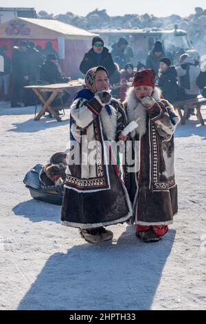 Nenet women at a traditional wear competition at Reindeer Herdes ...