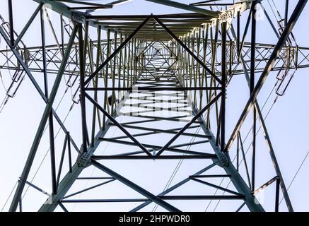 electrical tower from inside perspective of construction Stock Photo ...