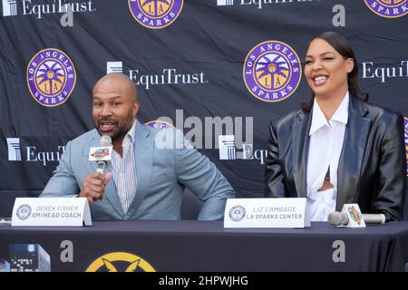 Liz Cambage (right) with Los Angeles Sparks general manager and coach ...