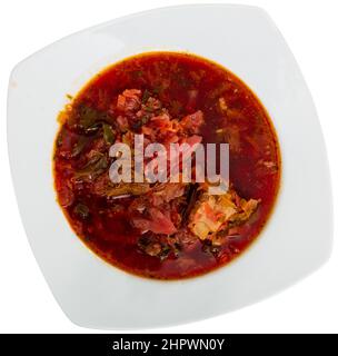 Borscht in bowl with sliced salo Stock Photo - Alamy