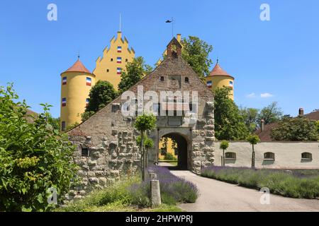 Erbach Castle of the Barons of Ulm-Erbach, drawbridge, coloured ...