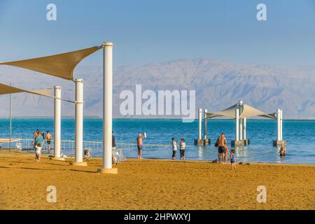 People bathing in the Dead Sea, Ein Bokek Beach, Dead Sea, Kalia Beach ...