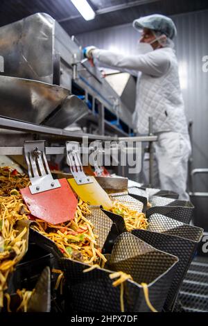 Bremerhaven, Germany. 23rd Feb, 2022. The Frosta logo on a production ...