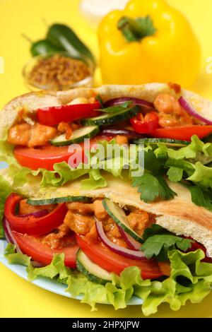 Concept of tasty food with pitas with chicken, close up Stock Photo - Alamy