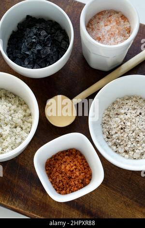 Various types of salt from around the world, unrefined salt from the ...