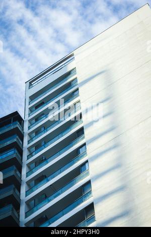 Monochrome image of a modern multistory residential building Stock ...