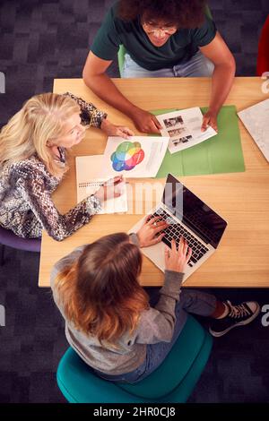 Overhead Shot Of University Or College Students Sitting Around Table ...