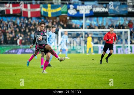 Randers, Denmark. 24th Feb, 2022. Jannik Vestergaard (23) of Leicester ...