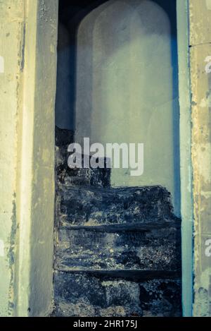 Small alcove, with stone stairs in an old church, London, England, UK ...