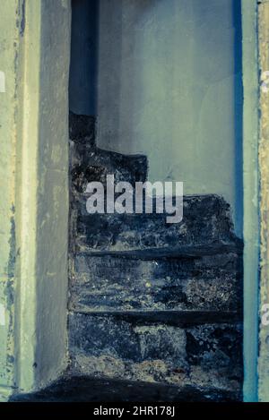 Small alcove, with stone stairs in an old church, London, England, UK ...