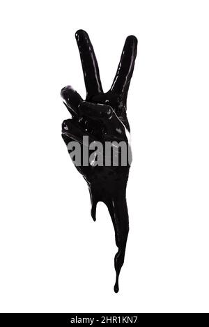 Peace out. Black paint outlining a hand making a peace sign Stock Photo ...