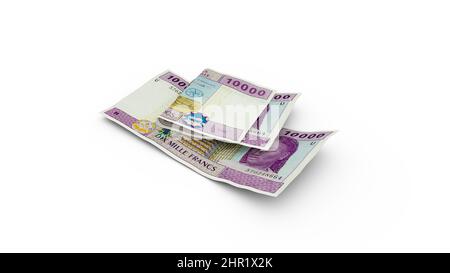 3D rendering of stacks of 10000 Central African CFA franc notes ...