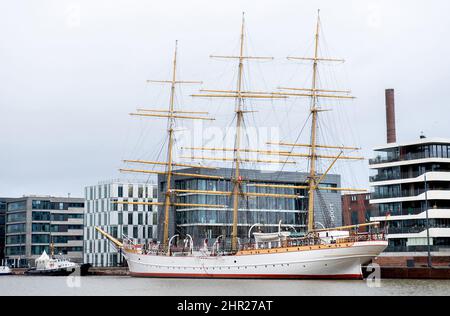 training ship Deutschland at the quay wall, April 12, 1982, Down Town ...