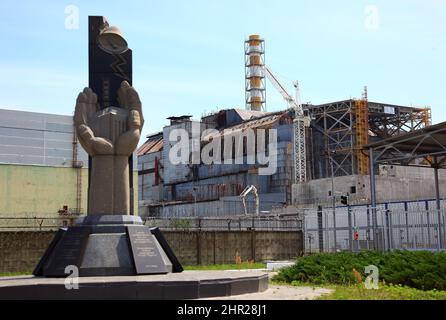 A picture of the memorial in front of the Chernobyl nuclear power plant ...