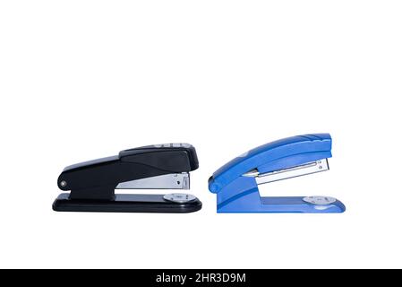 Blue staplers isolated on white background Stock Photo - Alamy
