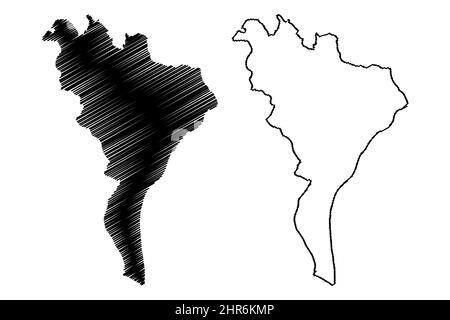 Falster island (Denmark, Baltic Sea) map vector illustration, scribble ...