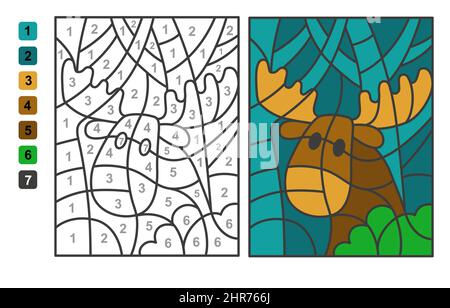 Vector forest color by number activity with squirrel and acorn. Autumn ...