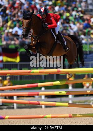 Amy Millar of Canada competes during the Major League Show Jumping ...