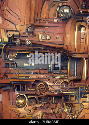 Beautiful colored drawing of steampunk machines Stock Photo - Alamy