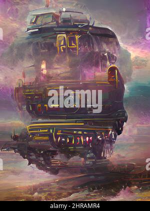 Beautiful colored drawing of steampunk machines Stock Photo - Alamy