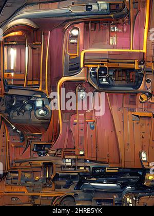 Beautiful colored drawing of steampunk machines Stock Photo - Alamy