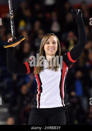 Ontario skip Rachel Homan celebrates after defeating Manitoba in the ...