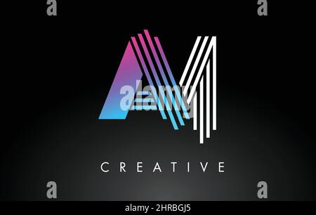 AM Letter Logo With Black Lines Design. Line Letter Symbol Vector ...