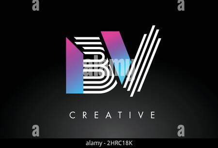 BV Letter Logo With Black Lines Design. Line Letter Symbol Vector ...