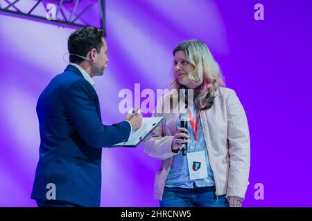 Closeup of Celebrity Mentalist Gilan Gork on stage at Think Sales ...
