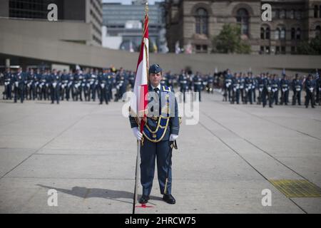 A member of the RCAF stands with the Royal Canadian Air Force's new OCS ...