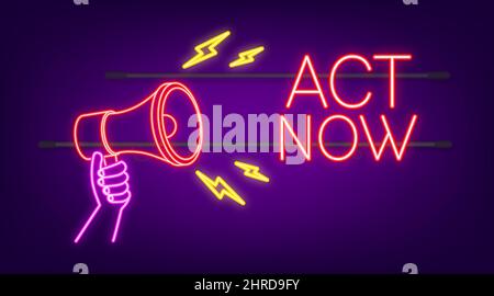 Red round act now neon button on white background. Vector stock ...