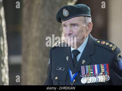 Colonel David Hart, a veteran of the Raid on Dieppe is shown during an ...