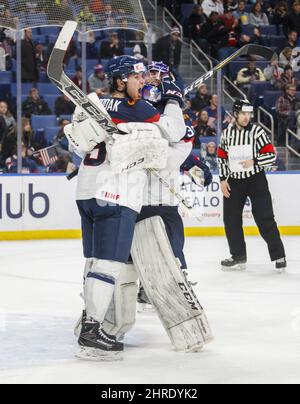 Slovakia's Martin Bodak and goalie Roman Durny, right, celebrate after ...
