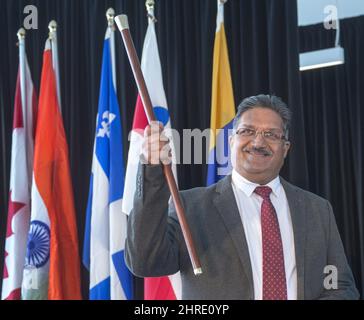 Captain Rakesh Kumar, of the Ottawa Express container ship, receives ...