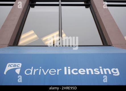 Signage for ICBC (Insurance Corporation of British Columbia) is shown ...