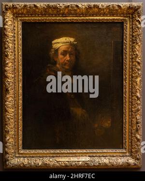 Louvre Museum. Self-portrait at an Easel painted by Rembrandt Stock ...
