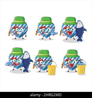 A fisherman pink love envelope cartoon picture catch a big fish. Vector ...