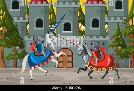 Two medieval knights fighting together illustration Stock Vector Image ...